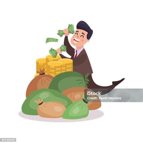 그의 돈 즐기는 행복 한 백만장자 문자 사업가 돈 다채로운 벡터 일러스트 레이 션을 많이 남자에 대한 스톡 벡터 아트 및 기타 이미지 남자 독일 만화 Istock