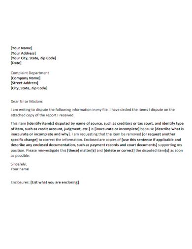Free 15 Dispute Letter Samples In Pdf