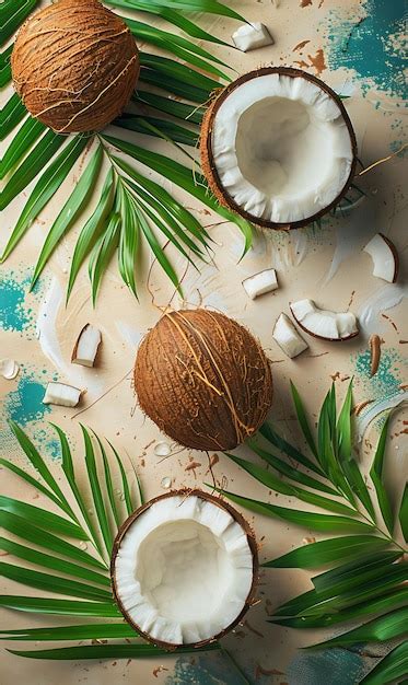 Premium Photo Coconut Water Fresh Coconut And Palm Leaves Decoration