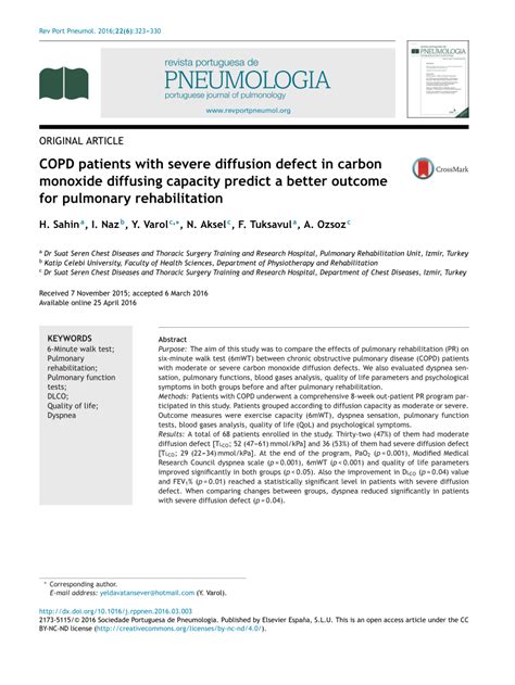 Pdf Does Carbon Monoxide Diffusing Capacity Dlco Effect Results Of Pulmonary Rehabilitation