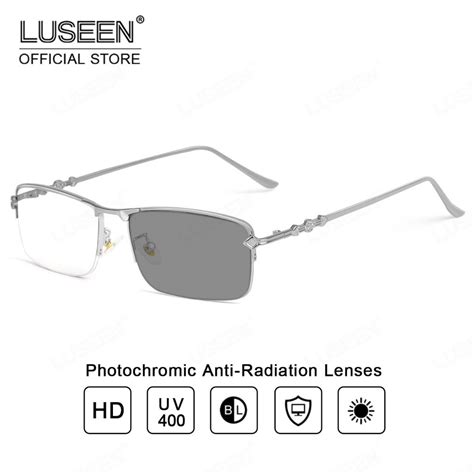 Luseen Eyeglass Photochromic And Anti Radiation For Women Men Semi Rimless Browline Glasses