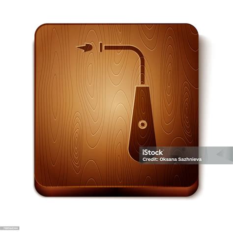 갈색 긴 전기 라이터 아이콘 흰색 배경에 격리 나무 사각형 버튼입니다 벡터 일러스트레이션 가솔린에 대한 스톡 벡터 아트 및 기타 이미지 Istock