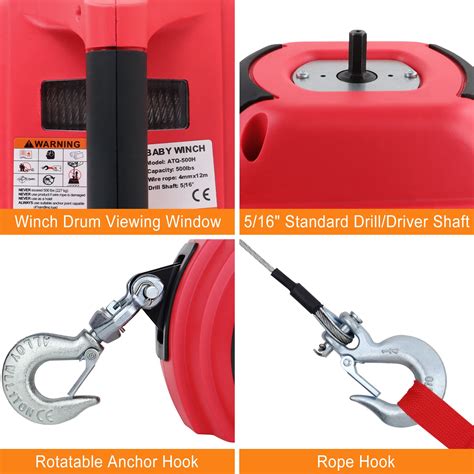 Lonsge Portable Drill Winch Rotate The Hook 360 Degrees