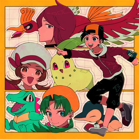 Nisanrei121 Chikorita Cyndaquil Ethan Pokemon Ho Oh Kris Pokemon Lyra Pokemon