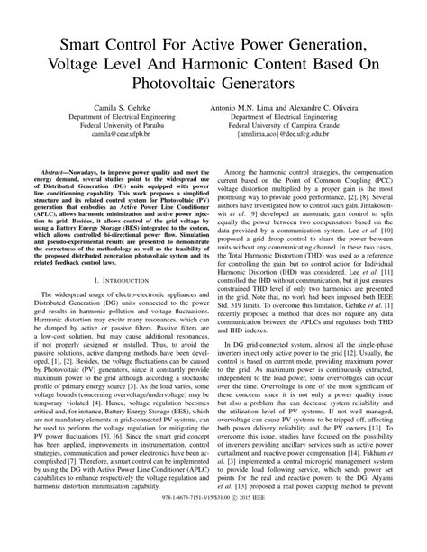 Pdf Smart Control For Active Power Generation Voltage Level And