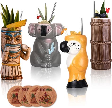 Sun Gkotta Tiki Mugs For Cocktail，set Of 4 Ceramic Tiki