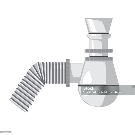 흰색 배경에 고립 된 욕실이나 부엌의 싱크대 아래 배수 관 배관 아코디언 파이프 및 디자인용 물 슬러지가있는 벡터 스톡 일러스트레이션 건설 산업에 대한 스톡 벡터 아트 및