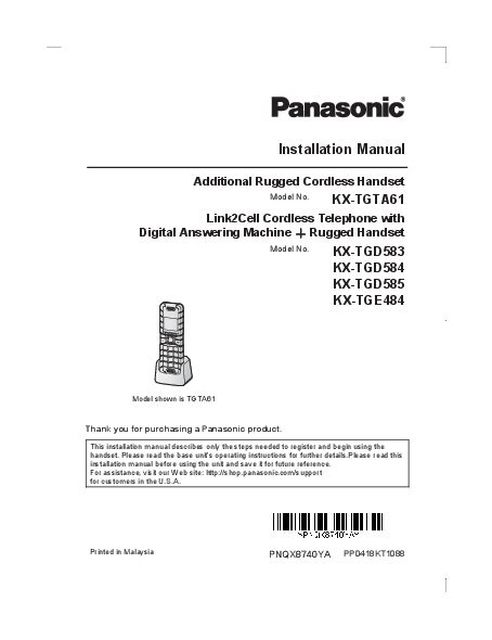 Panasonic Cell Bluetooth Cordless Phone User Guide