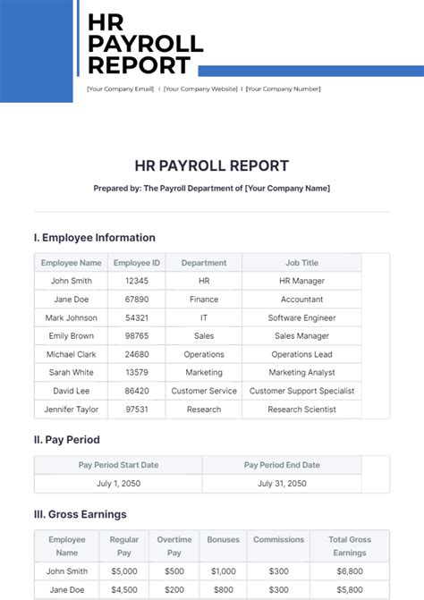 Free Hr Payroll Report Template To Edit Online