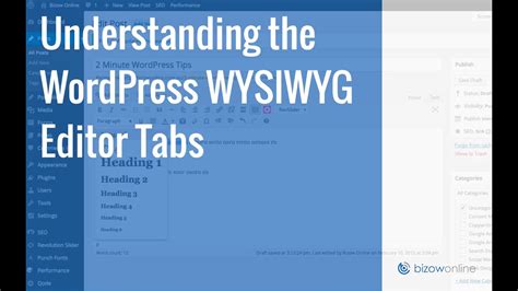 Understanding The Wordpress Wysiwyg Editor Tabs Youtube