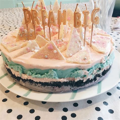 Pastel Layered Ice Cream Cake With White Chocolate Bark Yellow Dandy