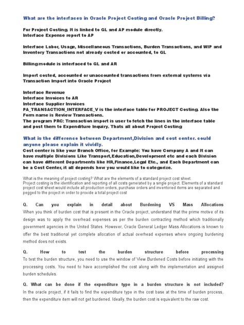 What Are The Interfaces In Oracle Project Costing And Pdf Accounts