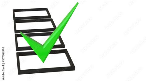 Green Check Mark Is Placed In The Voting Window Against The Background Of Empty Cells Isolated