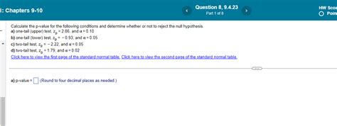 Solved Calculate The P Value For The Following Conditions Chegg