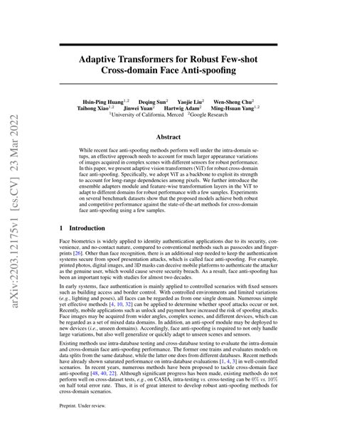 Pdf Adaptive Transformers For Robust Few Shot Cross Domain Face Anti