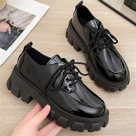 드레시백 킴벌리 시즌3 빈티지 캐주얼 블랙 무광 에나멜 통굽 플랫폼 로퍼 데일리 단화 신발 레이스업 가보시 슈즈 옥스포드화 끈 키높이 프레피룩 구두 55cm