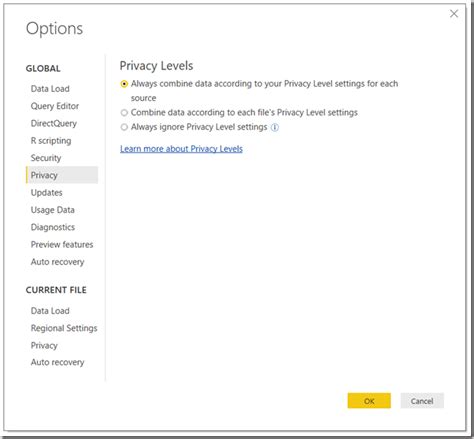Chris Webbs Bi Blog Data Privacy Settings In Power Bipower Query Part 4 Disabling Data