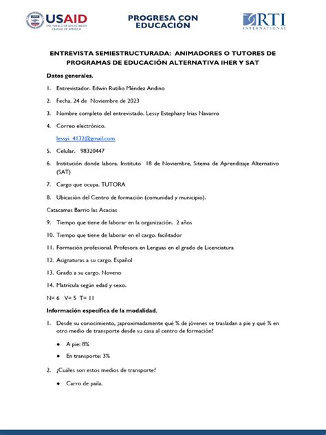 Entrevista Para Animadores Tutores Modalidades Alternativas Con Formato
