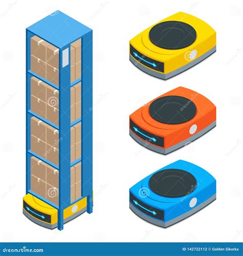 Isometric Automated Warehouse Robots Modern Logistics Center Isolated