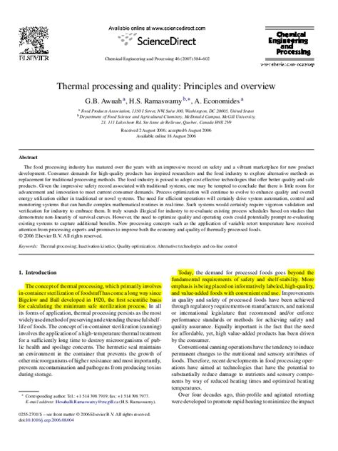 Pdf Thermal Processing And Quality Principles And Overview