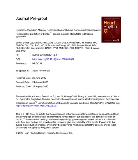 Pdf Symmetric Projection Attractor Reconstruction Analysis Of Murine Electrocardiograms
