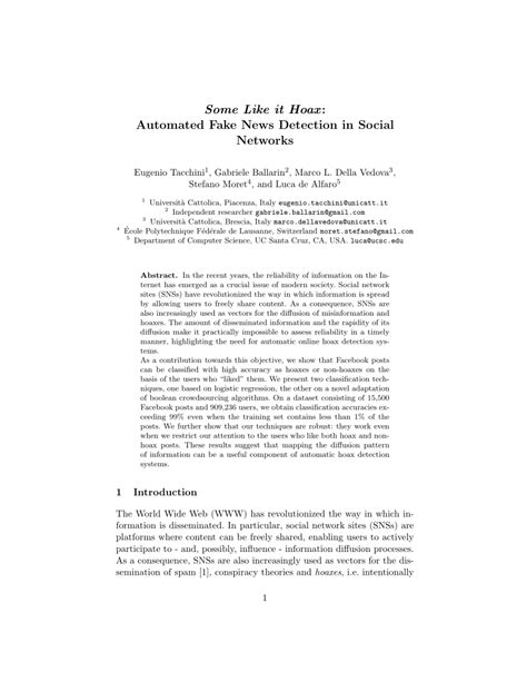 PDF Some Like It Hoax Automated Fake News Detection In Social Networks