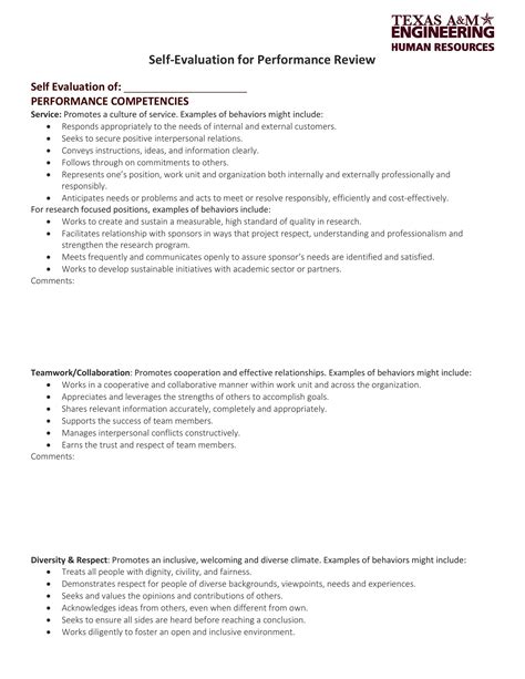 Self Evaluation Template Spark Premium Template Template Spark