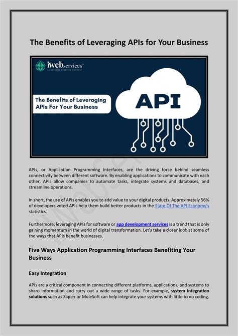 PPT The Benefits Of Leveraging APIs For Your Business IWebServices PowerPoint Presentation