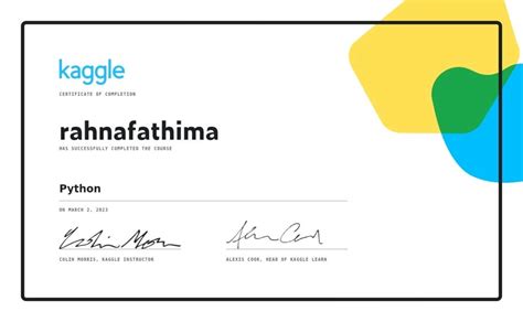 Rahna Fathima On Linkedin Successfully Completed The Python Course On Kaggle