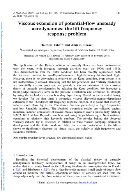 Pdf Viscous Extension Of Potential Flow Unsteady Aerodynamics The