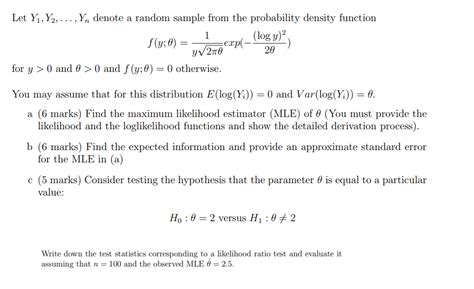 Solved Let Y1,Y2,dots,Yn ﻿denote a random sample from the | Chegg.com