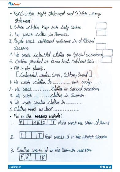 CBSE Class 2 EVS Clothes Worksheet with Solutions