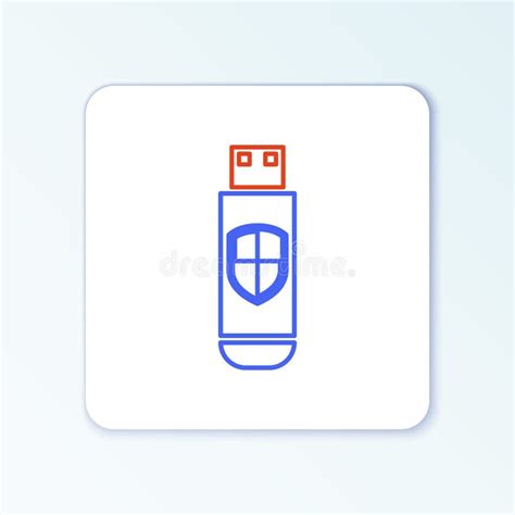 Line Usb Flash Drive And Protection Shield Icon Isolated On White Background Colorful Outline