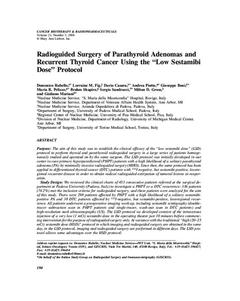 Pdf Radioguided Surgery Of Parathyroid Adenomas And Recurrent Thyroid