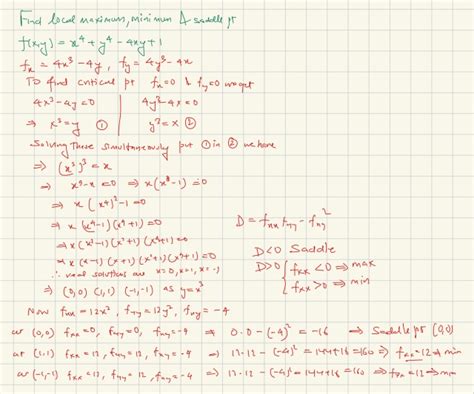 Classifying Points As Max Min And Saddle Points Sumants 1 Page Of Math