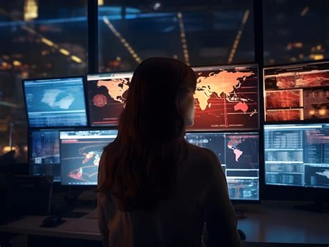 Premium Ai Image Female Engineer Uses Computer To Analyse Satellite Calculate Orbital