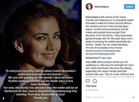 Bianca Lapus Announces Date For Isabel Granadas Wake Inquirer