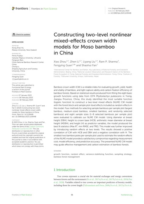 Pdf Constructing Two Level Nonlinear Mixed Effects Crown Width Models
