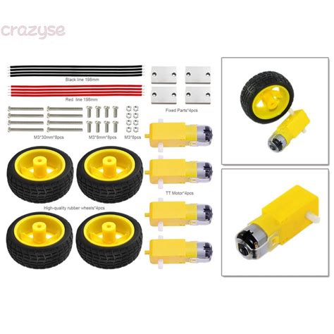 TT Motor Wheel Set For Arduino Robot DC 3V 6V With Tire Single Convex ABS Replacement Parts