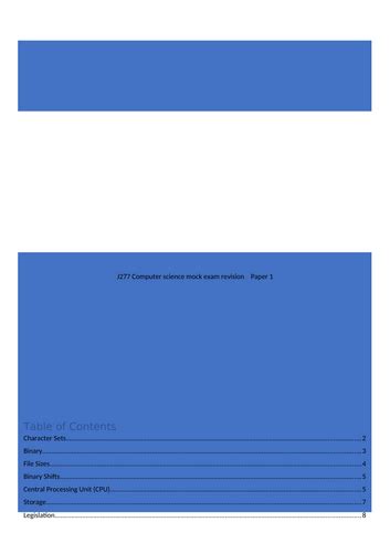 Ocr Gcse J277 Computer Science Revision Booklet Paper 1 Teaching Resources