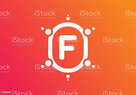 타원형 프레임 디자인의 F 초기 문자의 오렌지 핑크 그라데이션 색상 그라데이션에 대한 스톡 벡터 아트 및 기타 이미지 그라데이션 기하 도형 단일 이미지 Istock