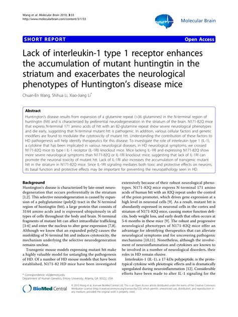Pdf Lack Of Interleukin 1 Type 1 Receptor Enhances The Accumulation