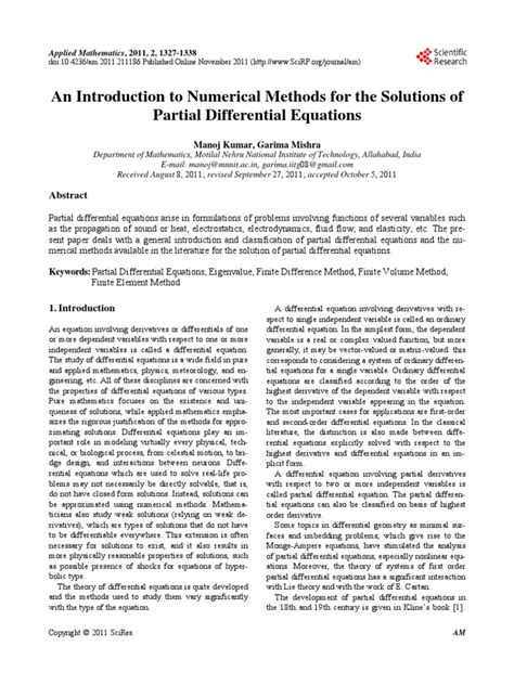 an introduction to numerical methods for the solutions of partial