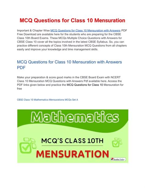 Ppt Mcqs Class 10 Mensuration With Answers Pdf Download Powerpoint