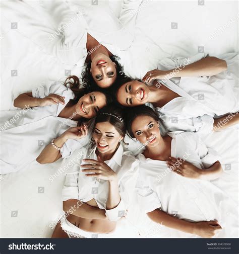 Sexy Bride Bridesmaids Lying Bed Before Stock Photo Shutterstock