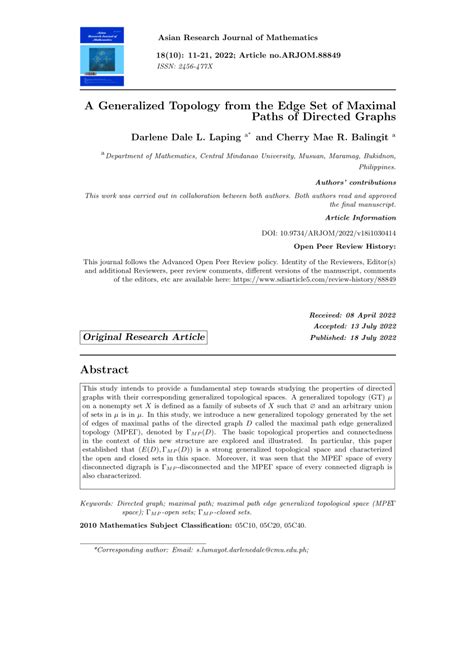Pdf A Generalized Topology From The Edge Set Of Maximal Paths Of Directed Graphs