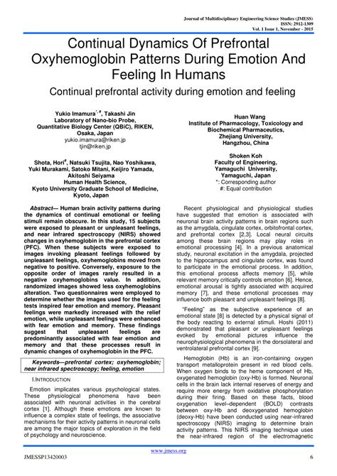 Pdf Continual Dynamics Of Prefrontal Oxyhemoglobin Patterns During Emotion And Feeling In