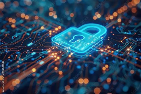 Cybersecurity Concept Digital Lock Icon Overlaid On Complex Circuit