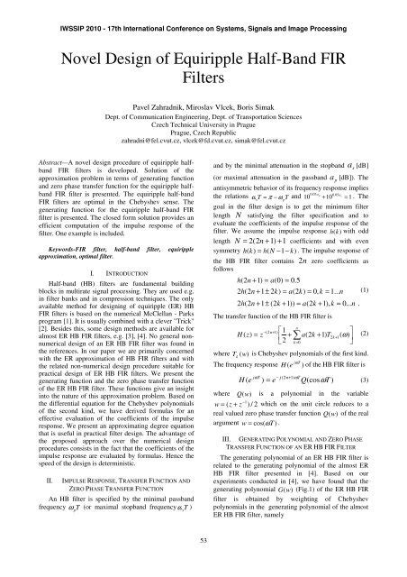 Novel Design Of Equiripple Half Band Fir Filters Creacteve