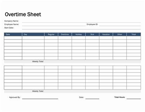 Overtime Hours Tracker Template Excel